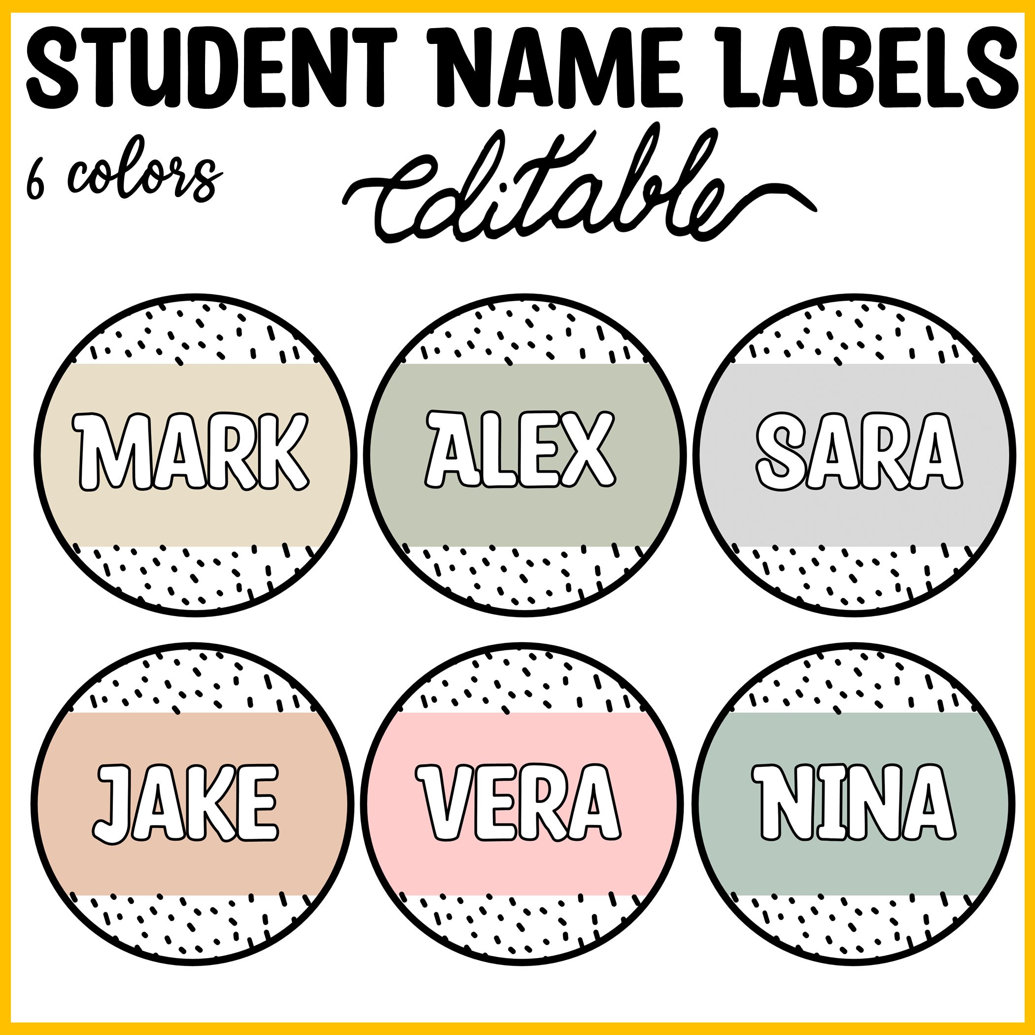 Printable Round Boho Spotty Name Tags, Circular Name Tags, Cubby Labels ...