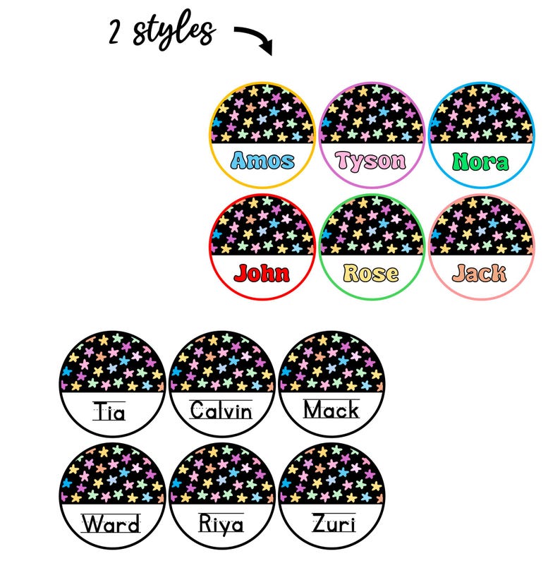 Printable Black and Bright Stars Student Nametags, Star Name Labels ...