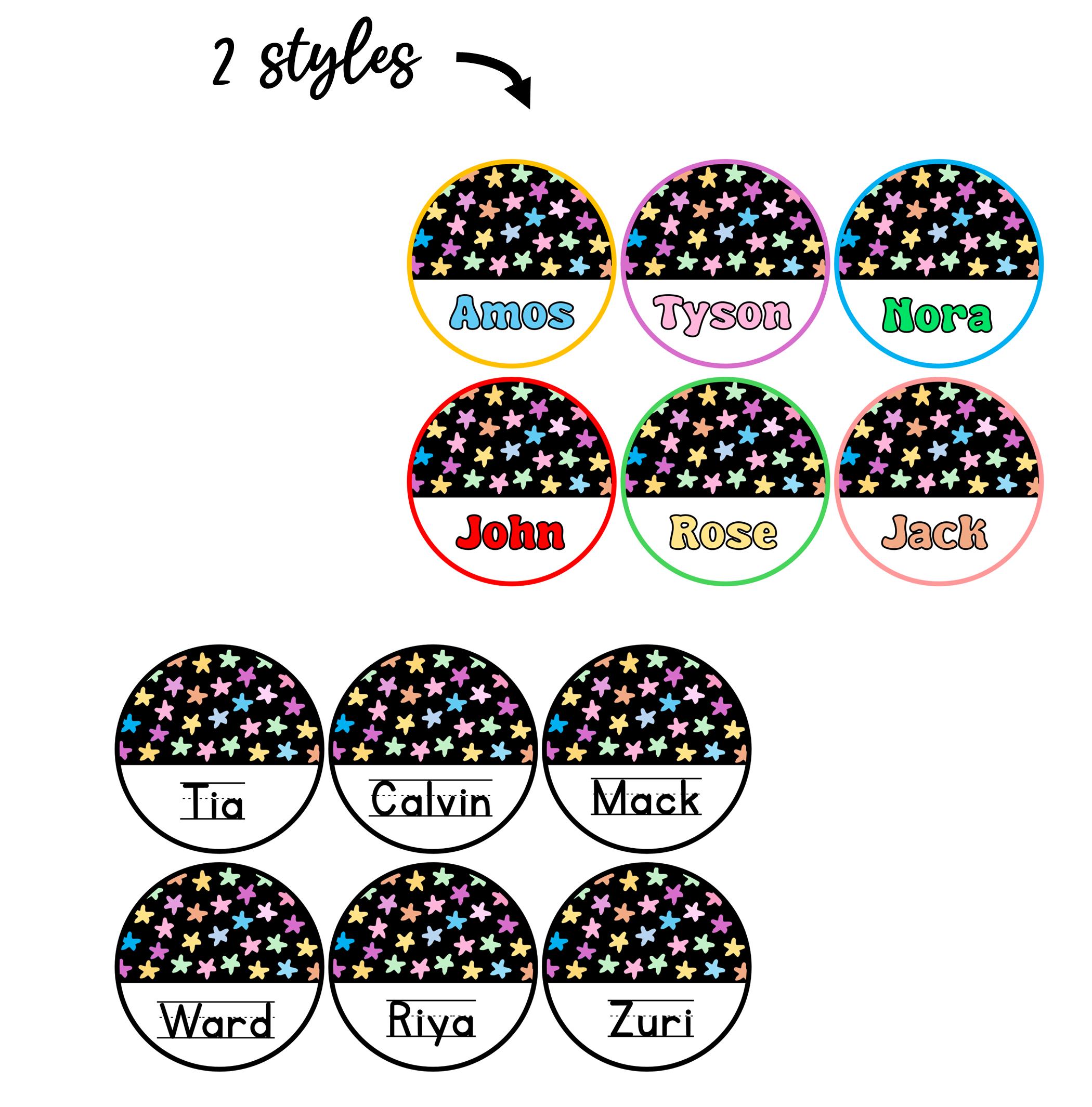 Printable Black and Bright Stars Student Nametags, Star Name Labels ...