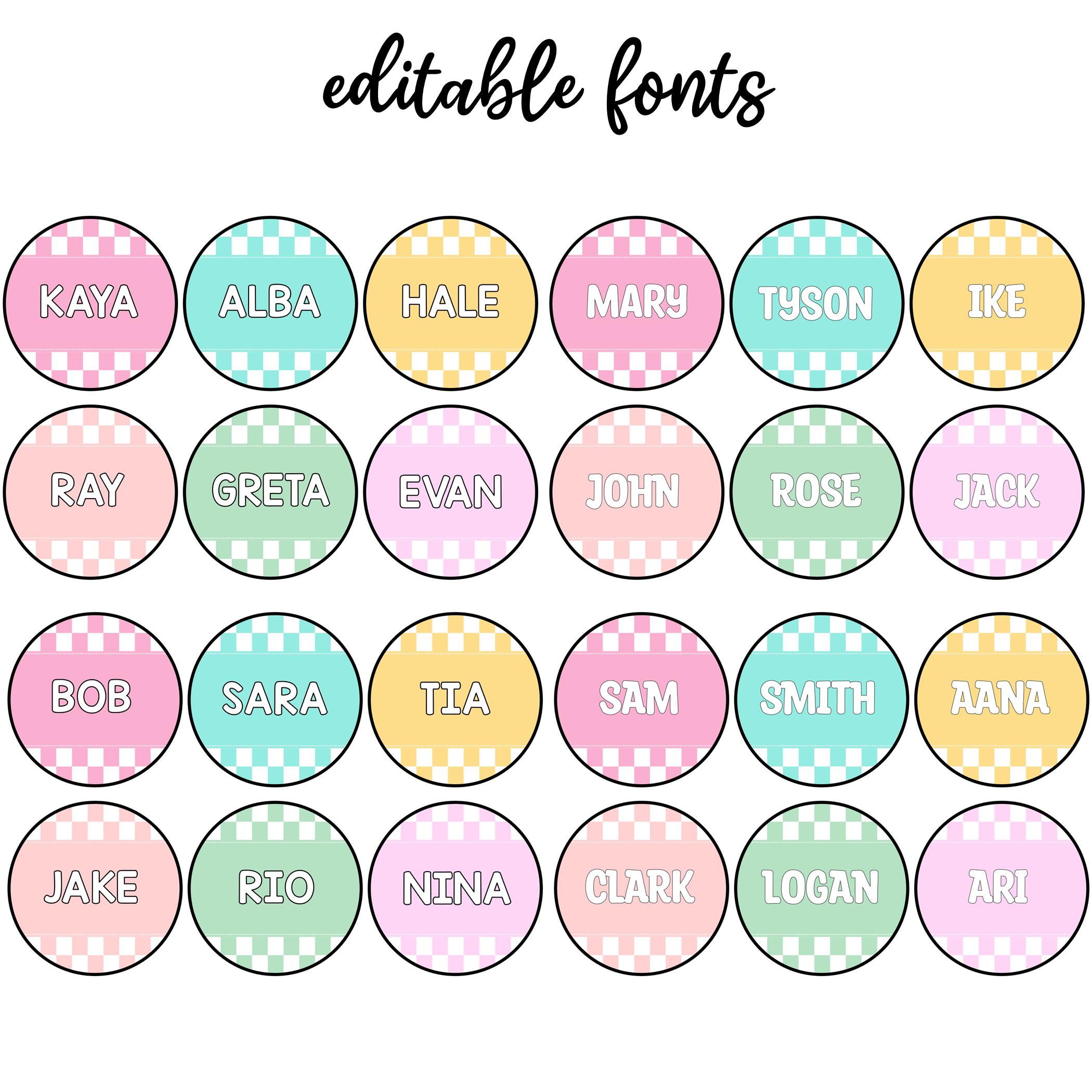 Boho Checkered Classic Student Name Labels,bright Colors Classroom ...