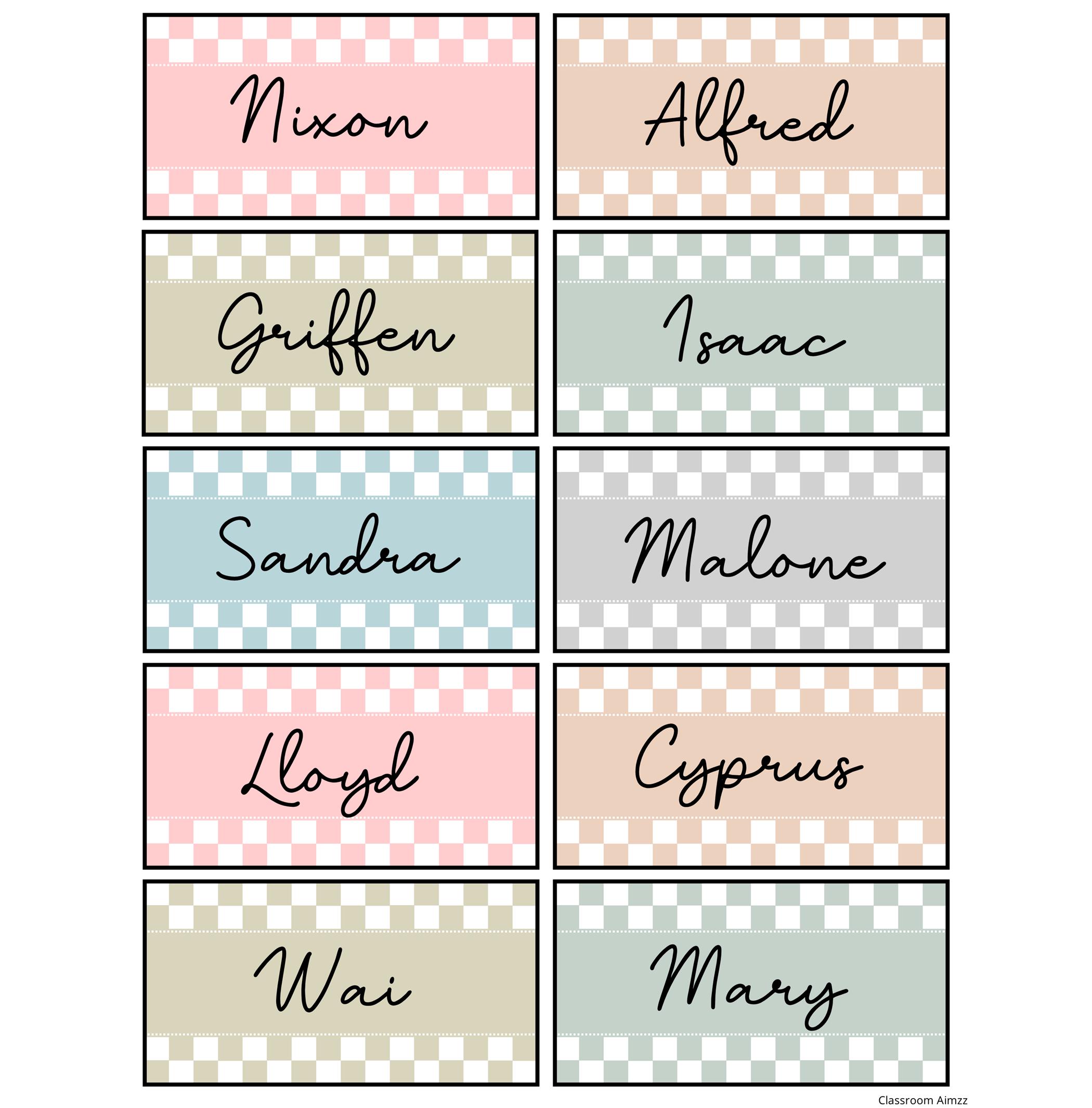 Printable Checkered Boho Neutral Small Name Labels, Student Name Labels ...