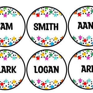 Printable Spotty Bright Stars Student Name Labels, Colorful Stars ...