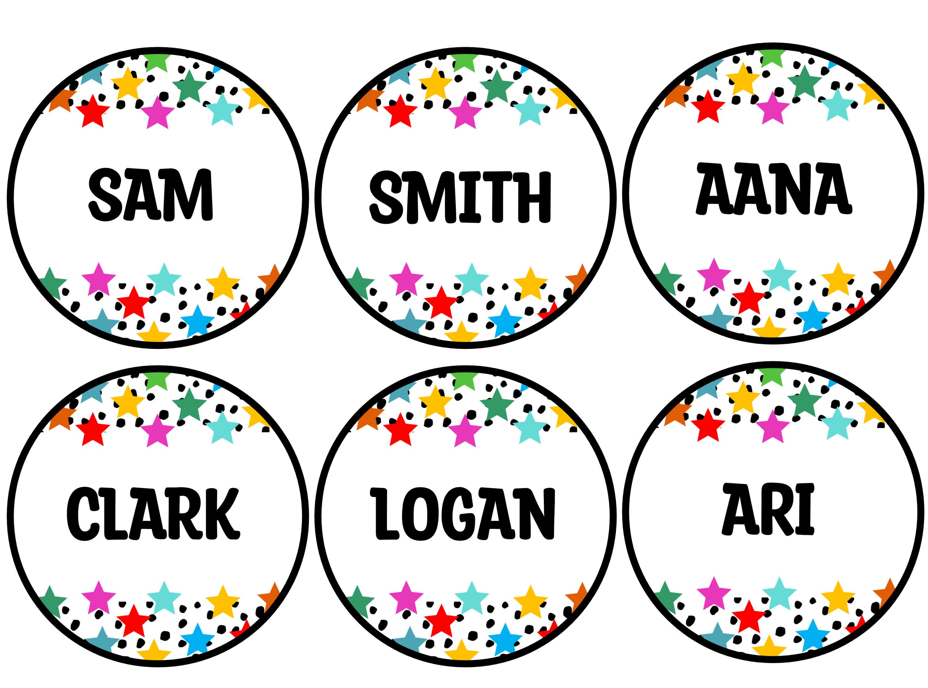 Printable Spotty Bright Stars Student Name Labels, Colorful Stars ...