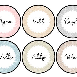 Printable Floral Name Labels, Circle Boho Student Name Plates, Name ...
