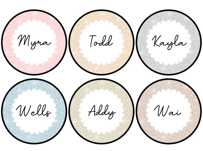 Printable Floral Name Labels, Circle Boho Student Name Plates, Name ...