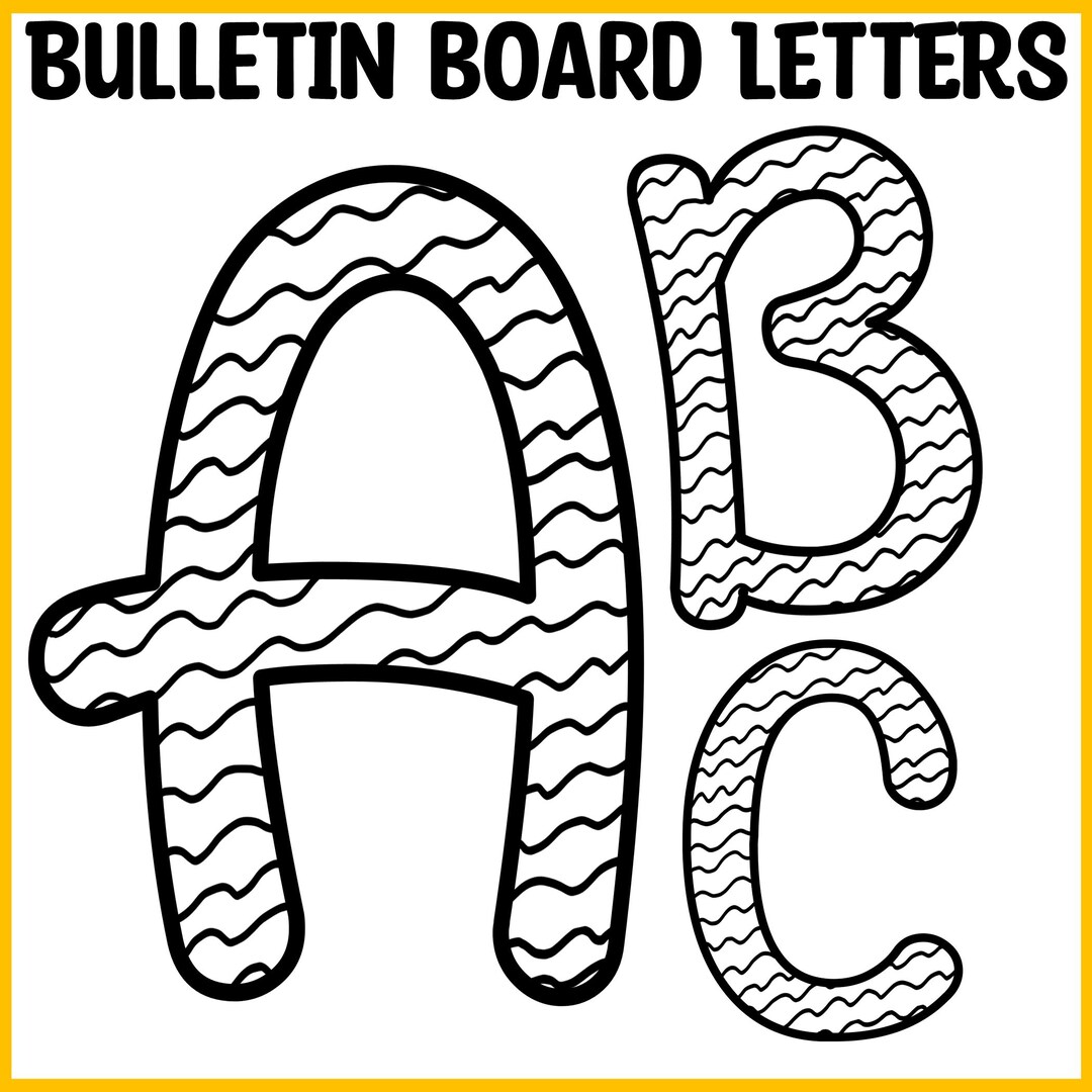 Printable Black and White Wavy Bulletin Boards Alphabet Letters for ...