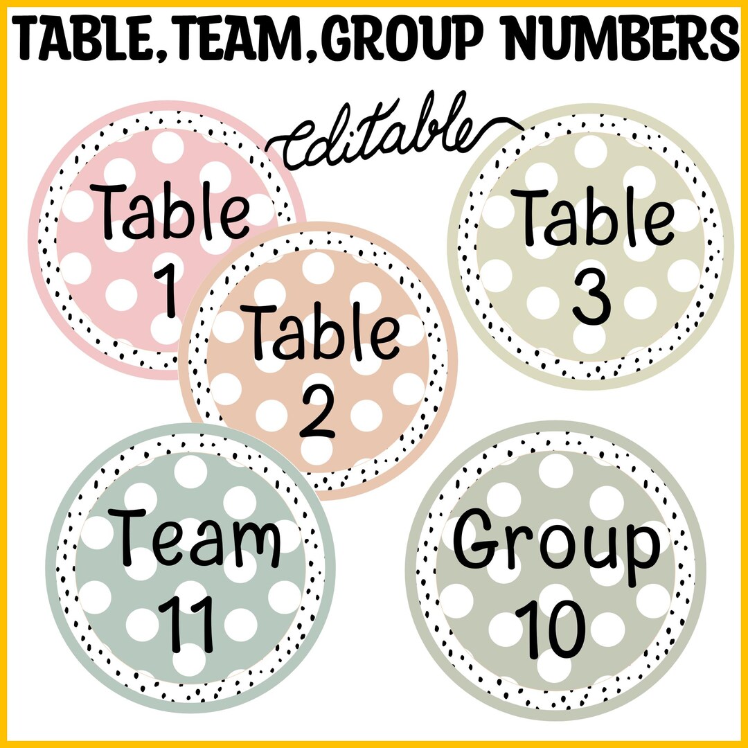 Printable Boho Spotty Polka Dots Table Numbers, Classroom Table, Team ...