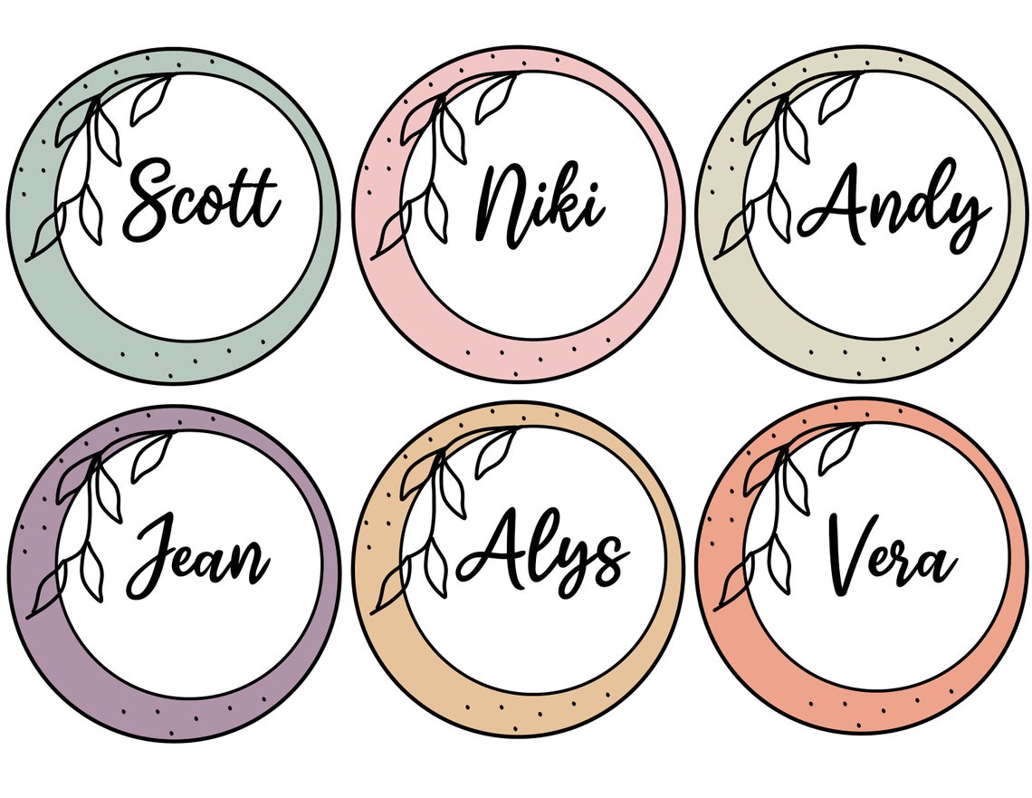 Printable Botanical Student Name Labels, Editable Name Badges, Boho ...