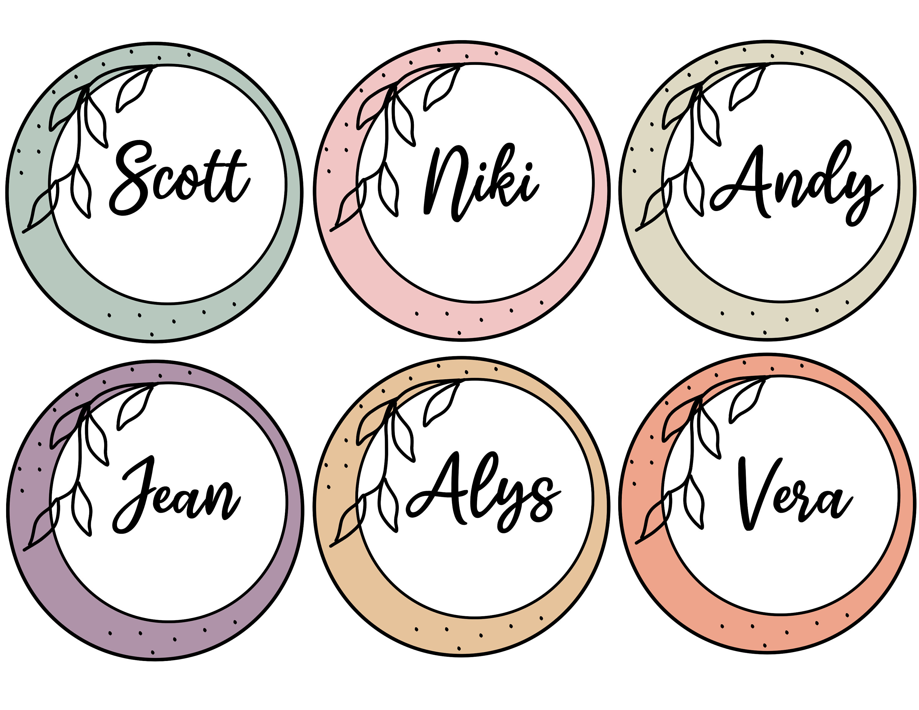 Printable Botanical Student Name Labels, Editable Name Badges, Boho ...