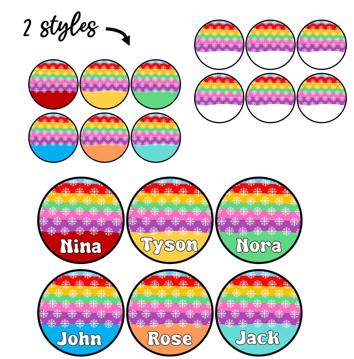 Printable Colorful Snowflakes Name Labels, Winter Name Plates, Round ...