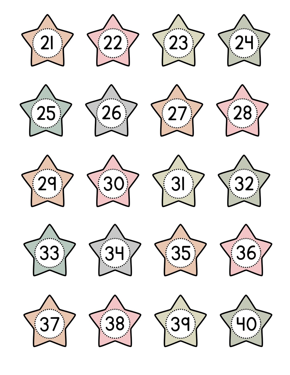 Printable Boho Neutral Small Stars Number Labels, Colorful Small Number ...