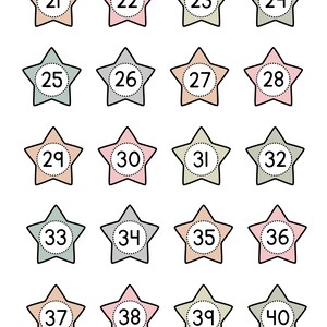 Printable Boho Neutral Small Stars Number Labels, Colorful Small Number ...