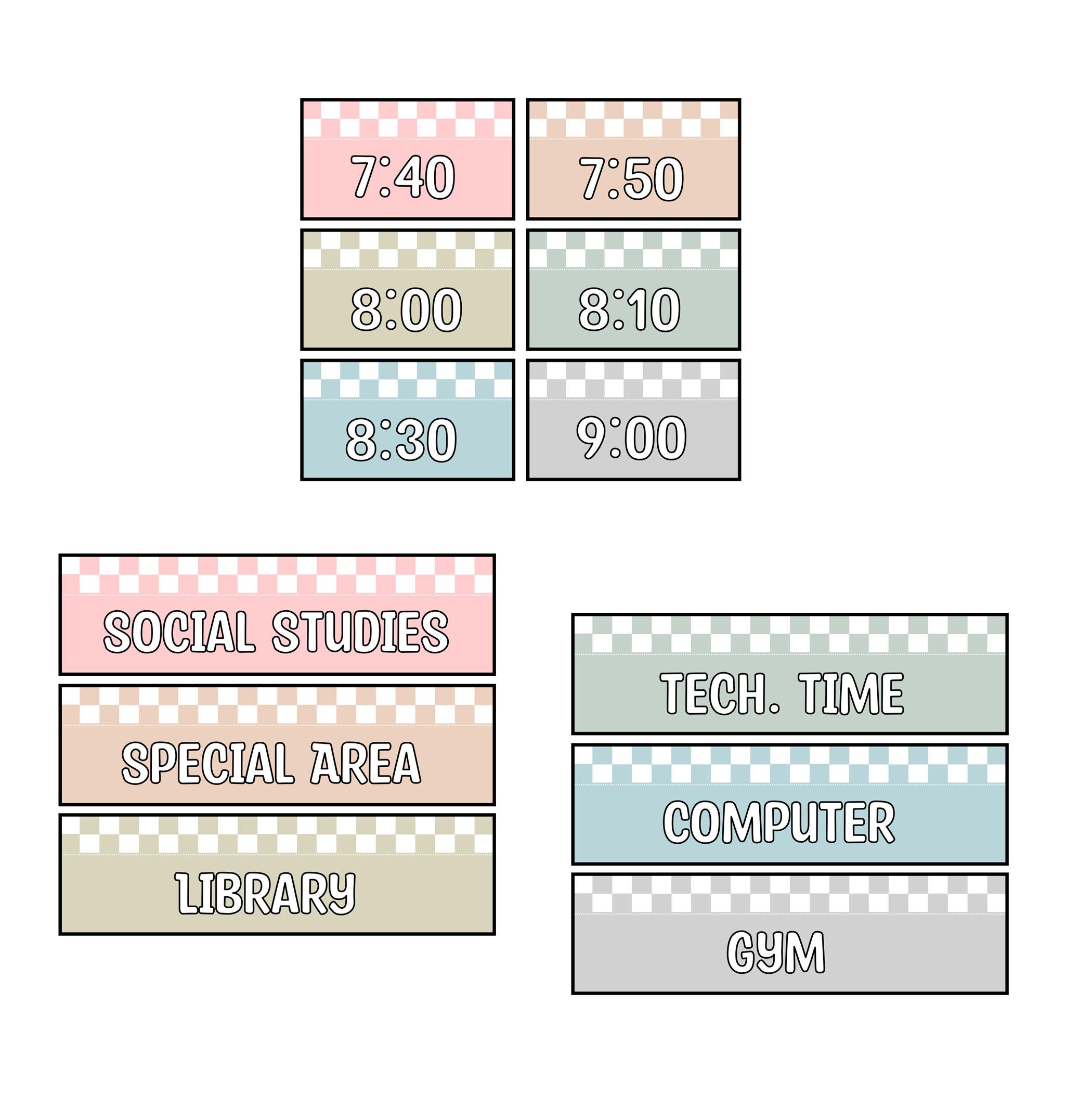 Boho Checkered Classroom Schedule Cards, Elementary Class Schedule ...