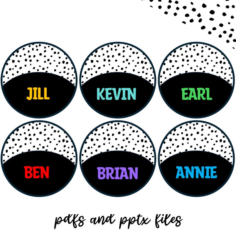 Printable Round Black and White Student Name Labels, Bulletin Board ...