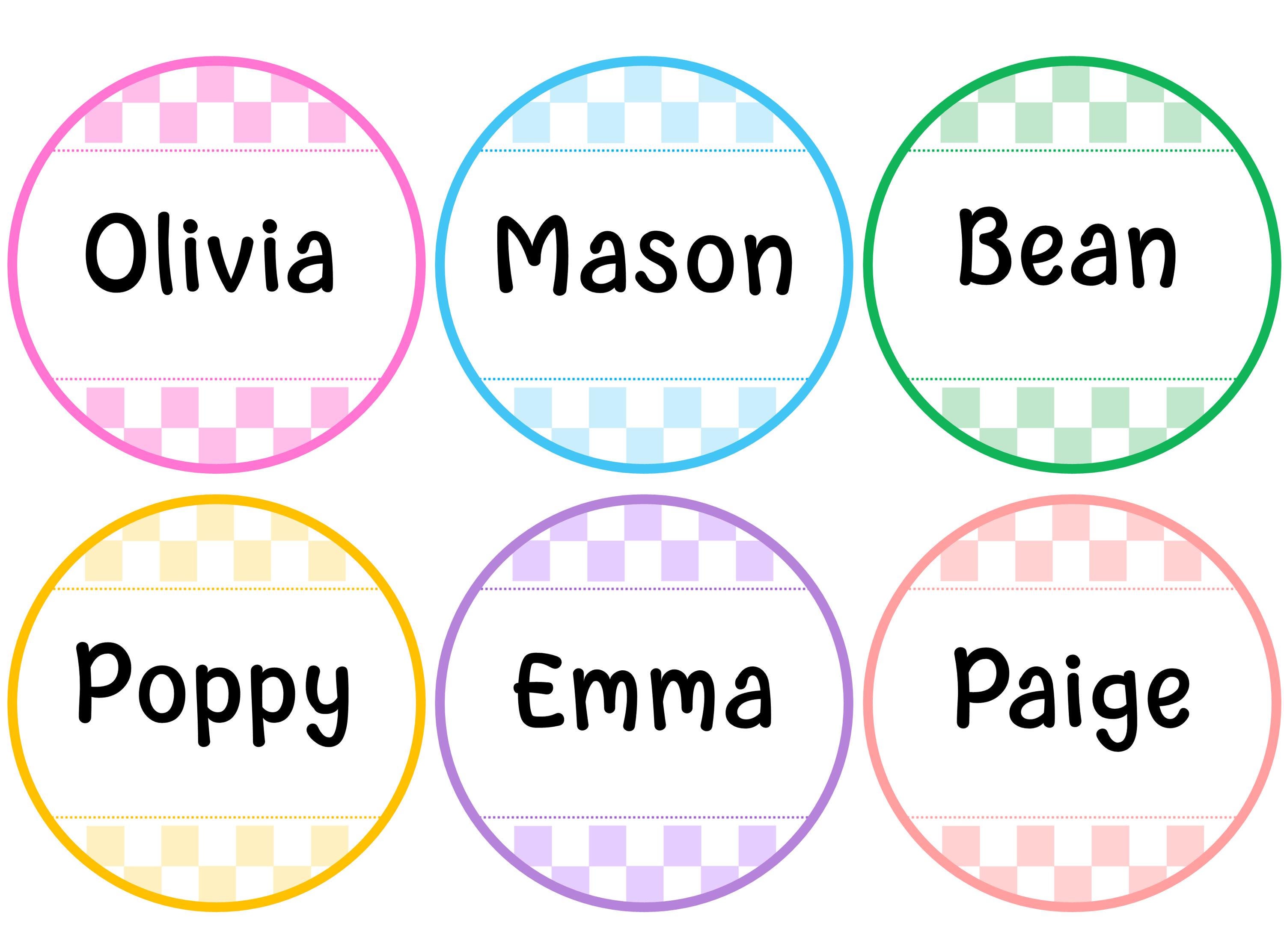 Printable Pastel Student Name Tags, Round Daycare Labels, Circle Cubby ...