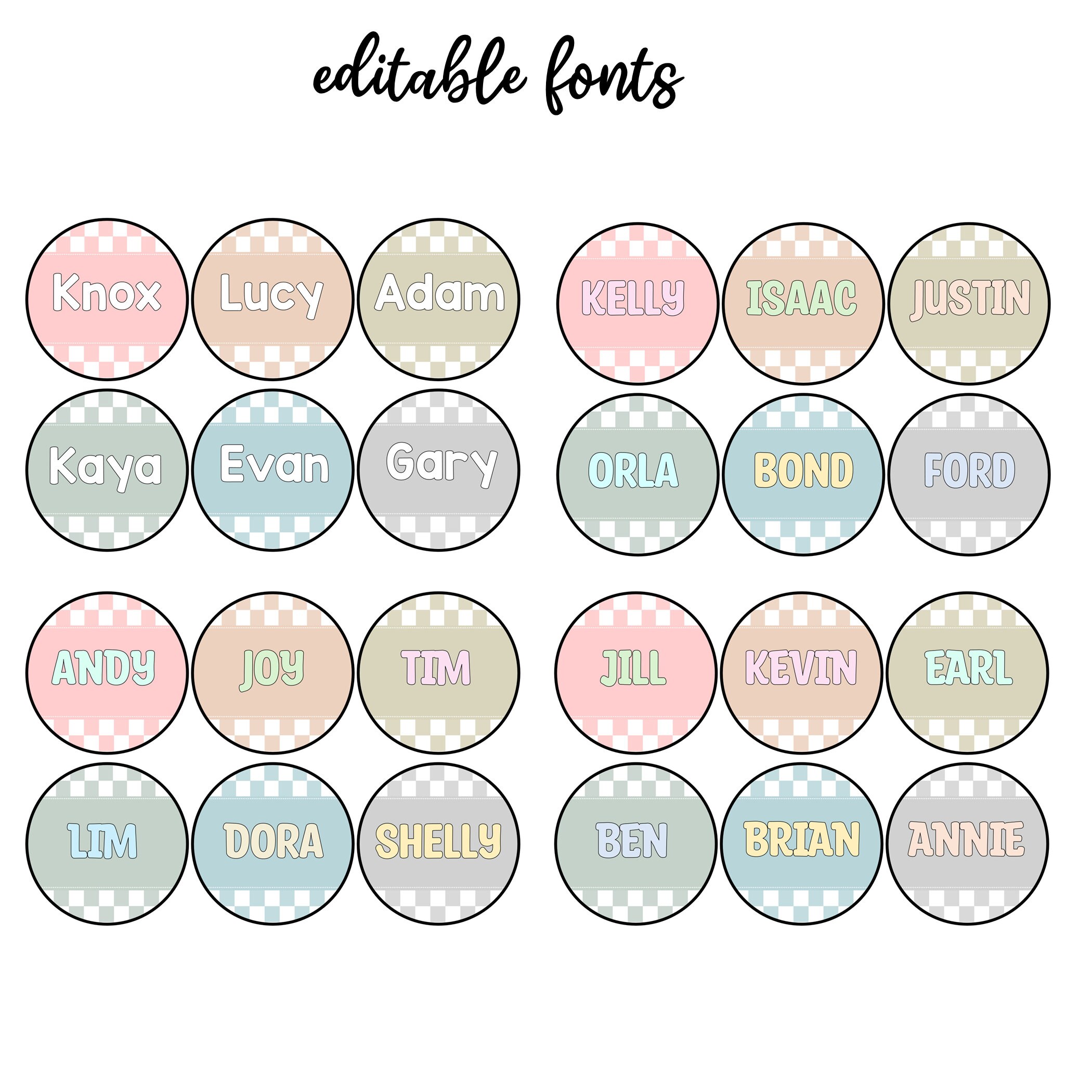 Back to School Round Boho Neutral Checkered Classic Student Name Labels ...
