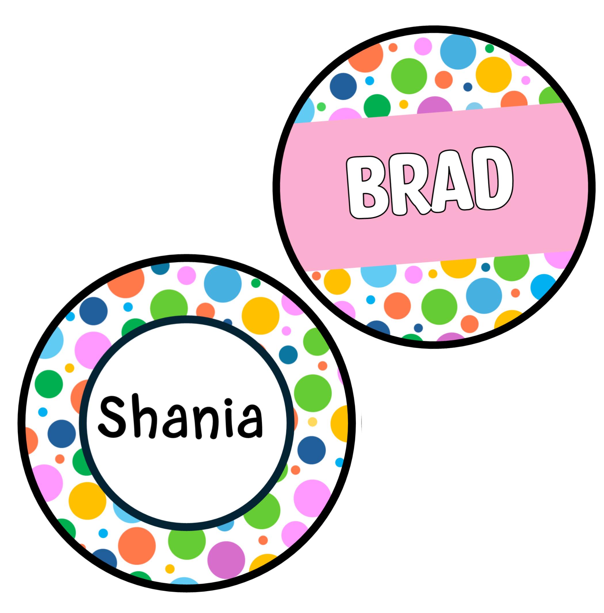 Printable Polka Dots Student Name Labels. Bright and Colorful Round ...