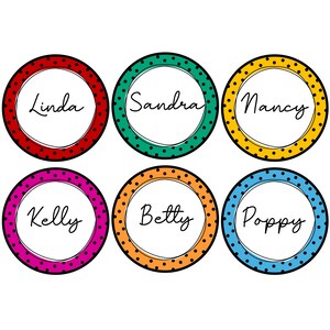 Printable Black and Bright Polka Dots Student Name Labels, Name Signs ...