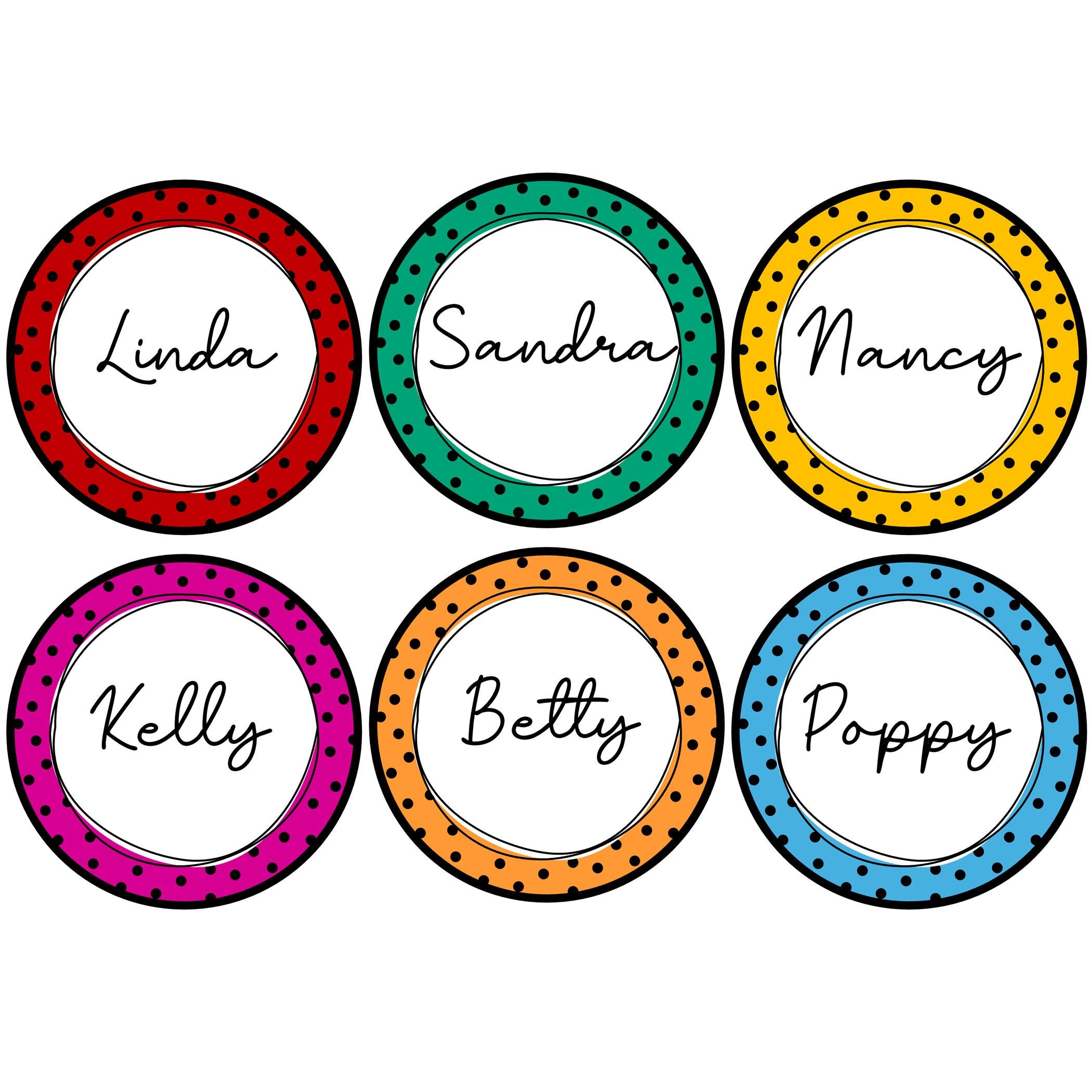 Printable Black and Bright Polka Dots Student Name Labels, Name Signs ...