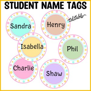 Back to School Pastel Polka Dots Student Nametags, Name Tents, Locker ...