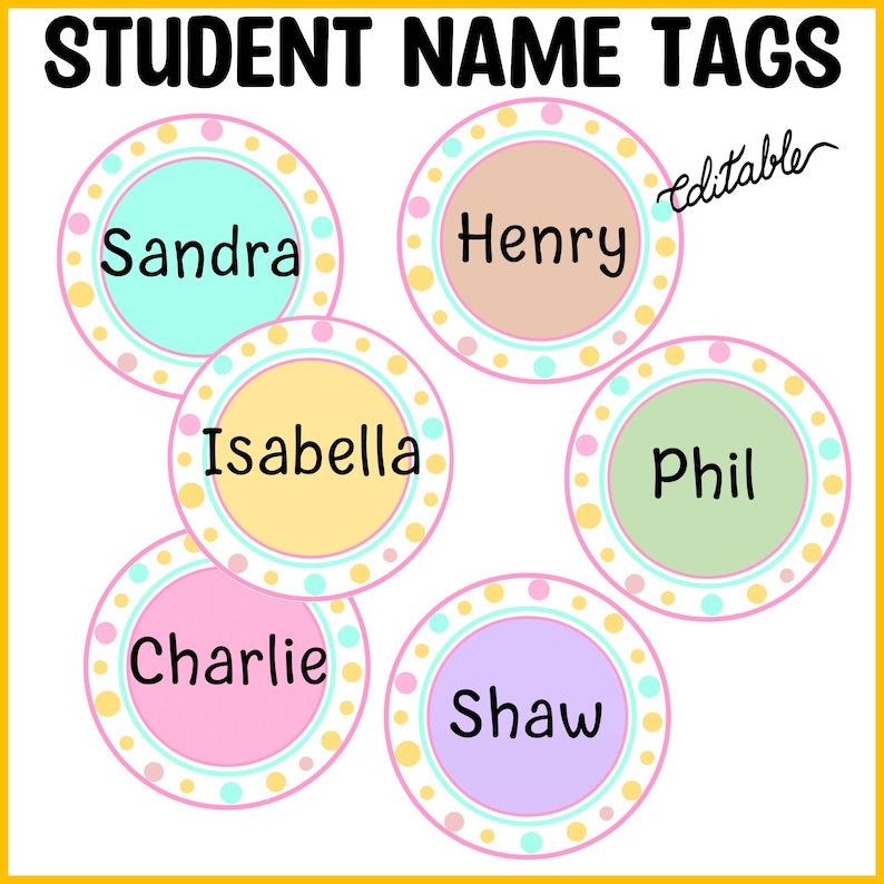 Back to School Pastel Polka Dots Student Nametags, Name Tents, Locker ...