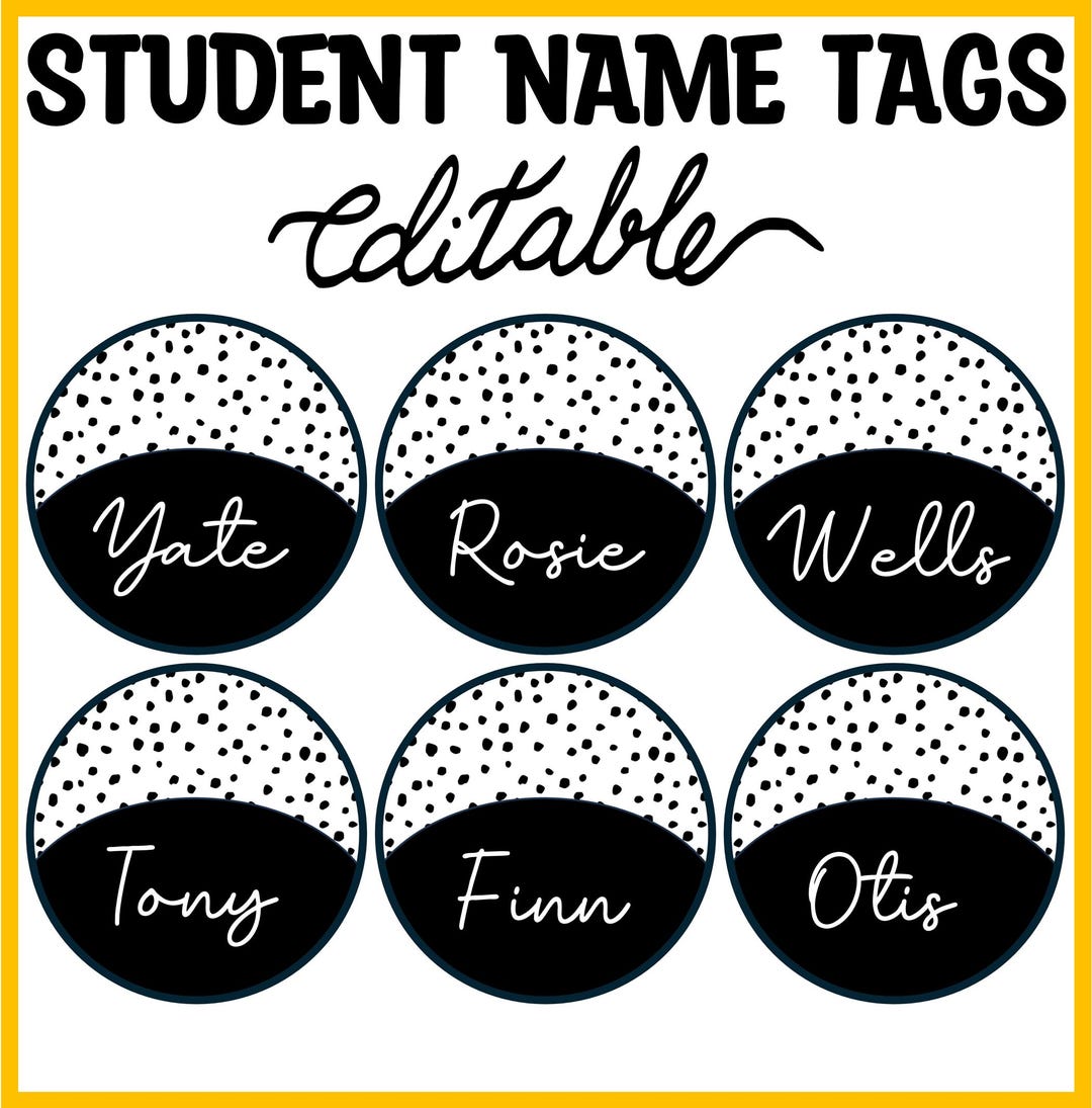 Printable Round Black and White Student Name Labels, Bulletin Board ...