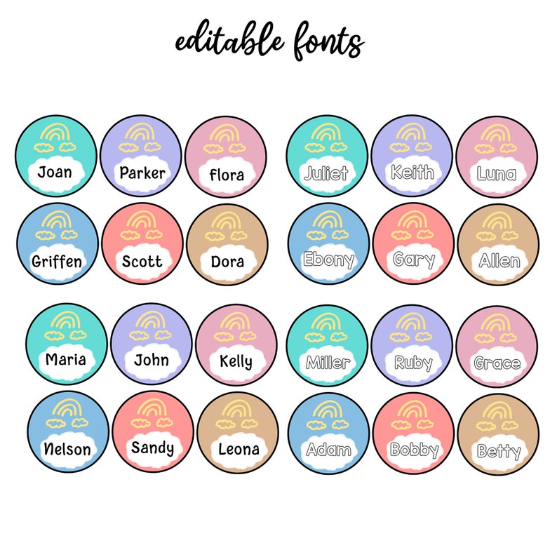 Back to School Rainbow Theme Round Student Name Labels, Bright Rainbow ...