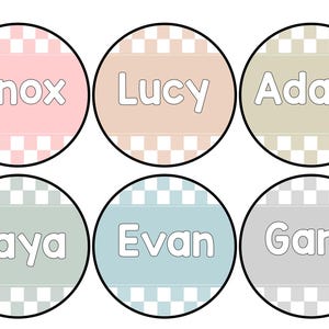 Back to School Round Boho Neutral Checkered Classic Student Name Labels ...