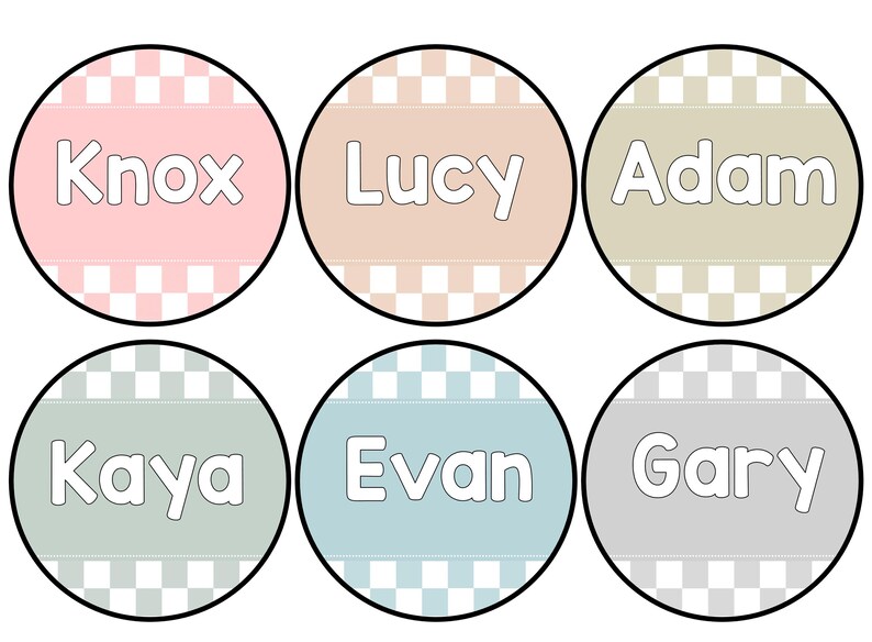 Back to School Round Boho Neutral Checkered Classic Student Name Labels ...