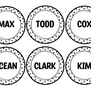 Printable Black and Bright Polka Dots Student Name Labels, Name Signs ...