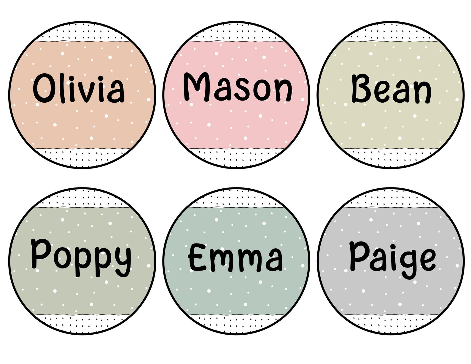 Printable Boho Neutral Dotty Student Name Labels, Editable Round Name ...