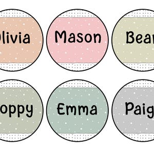 Printable Boho Neutral Dotty Student Name Labels, Editable Round Name ...