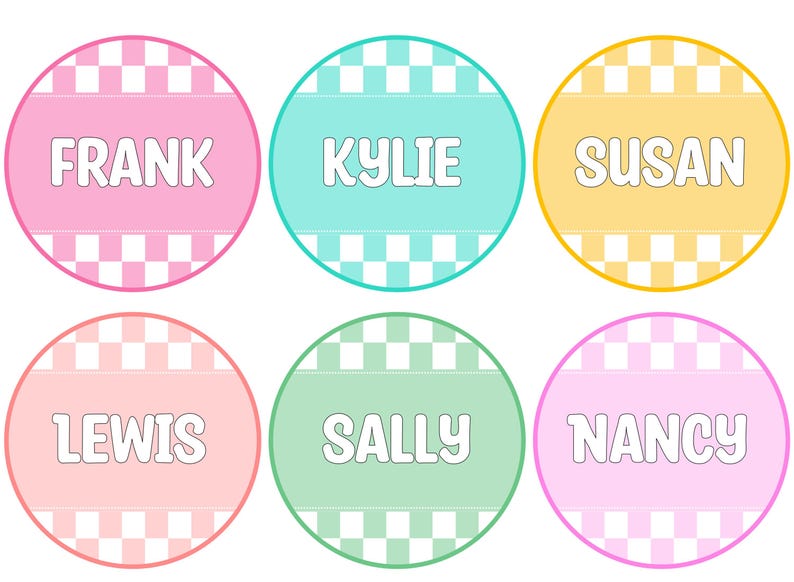 Boho Checkered Classic Student Name Labels,bright Colors Classroom ...