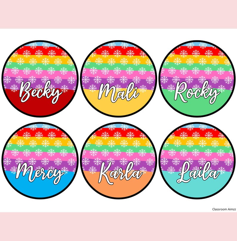 Printable Colorful Snowflakes Name Labels, Winter Name Plates, Round ...