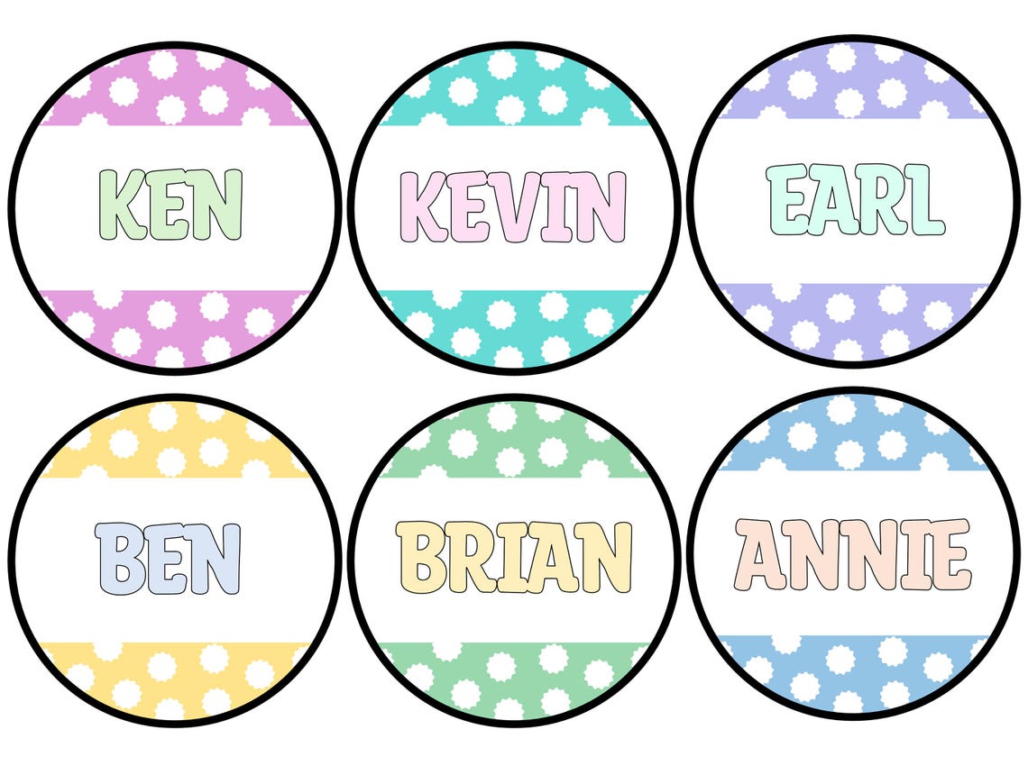 Back to School Round Name Tags, Printable Bright Student Name Tags ...
