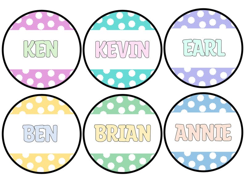 Back to School Round Name Tags, Printable Bright Student Name Tags ...