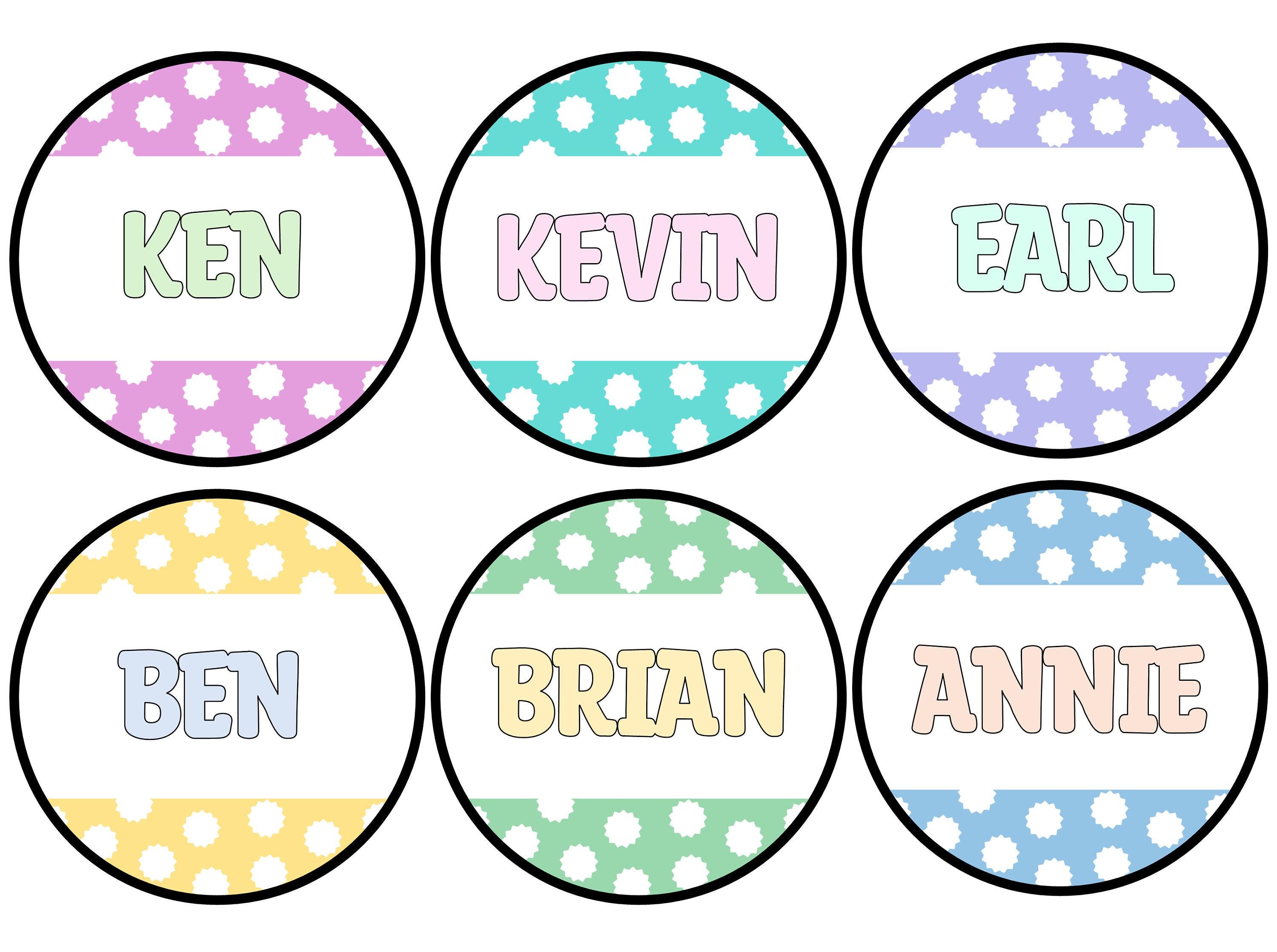 Back to School Round Name Tags, Printable Bright Student Name Tags ...