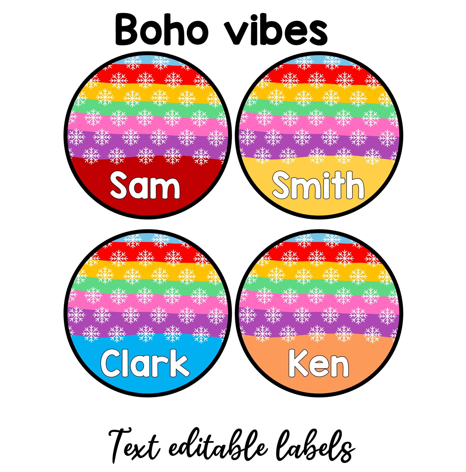 Printable Colorful Snowflakes Name Labels, Winter Name Plates, Round ...