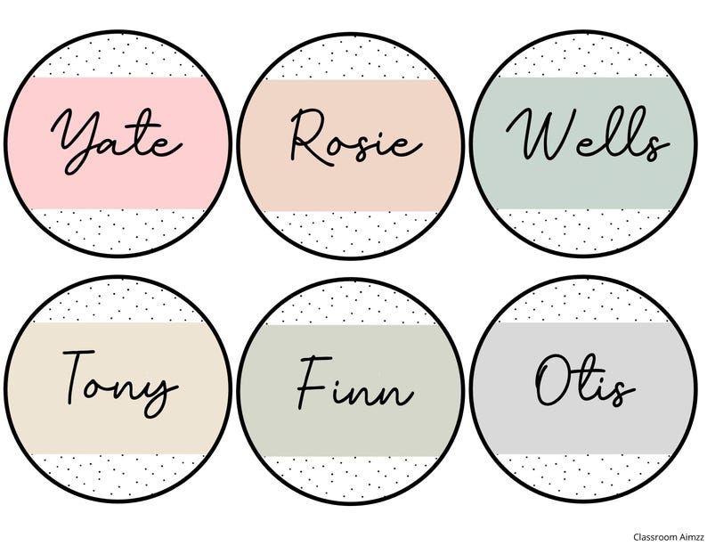 Printable Boho Neutral Minimalist Dotty Student Name Labels, Calm ...