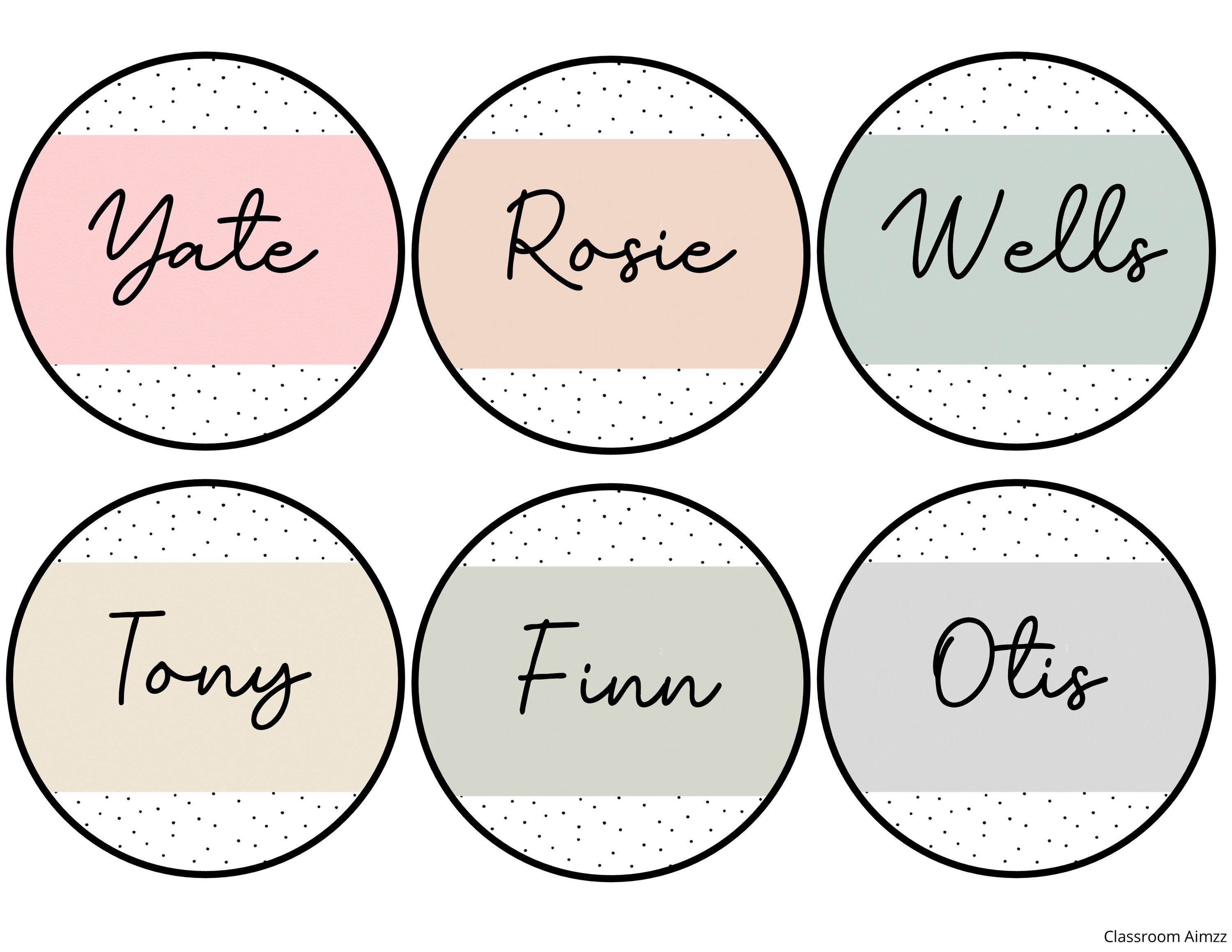 Printable Boho Neutral Minimalist Dotty Student Name Labels, Calm ...