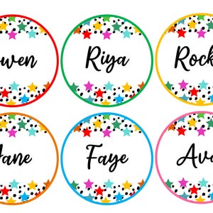 Printable Spotty Bright Stars Student Name Labels, Colorful Stars ...