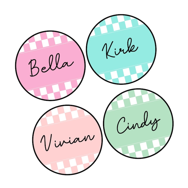 Boho Checkered Classic Student Name Labels,bright Colors Classroom ...