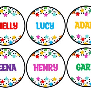Printable Spotty Bright Stars Student Name Labels, Colorful Stars ...
