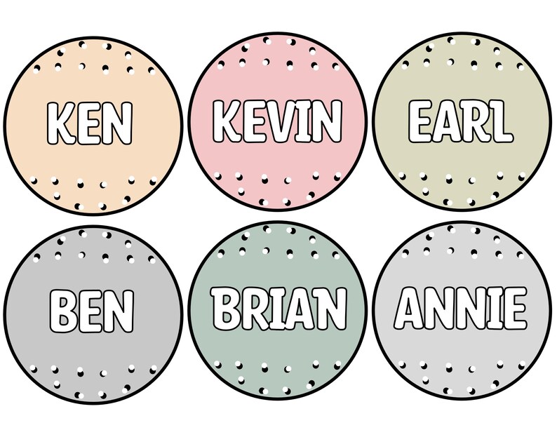 Printable Boho Neutral Student Name Labels, Editable Round Student Name ...