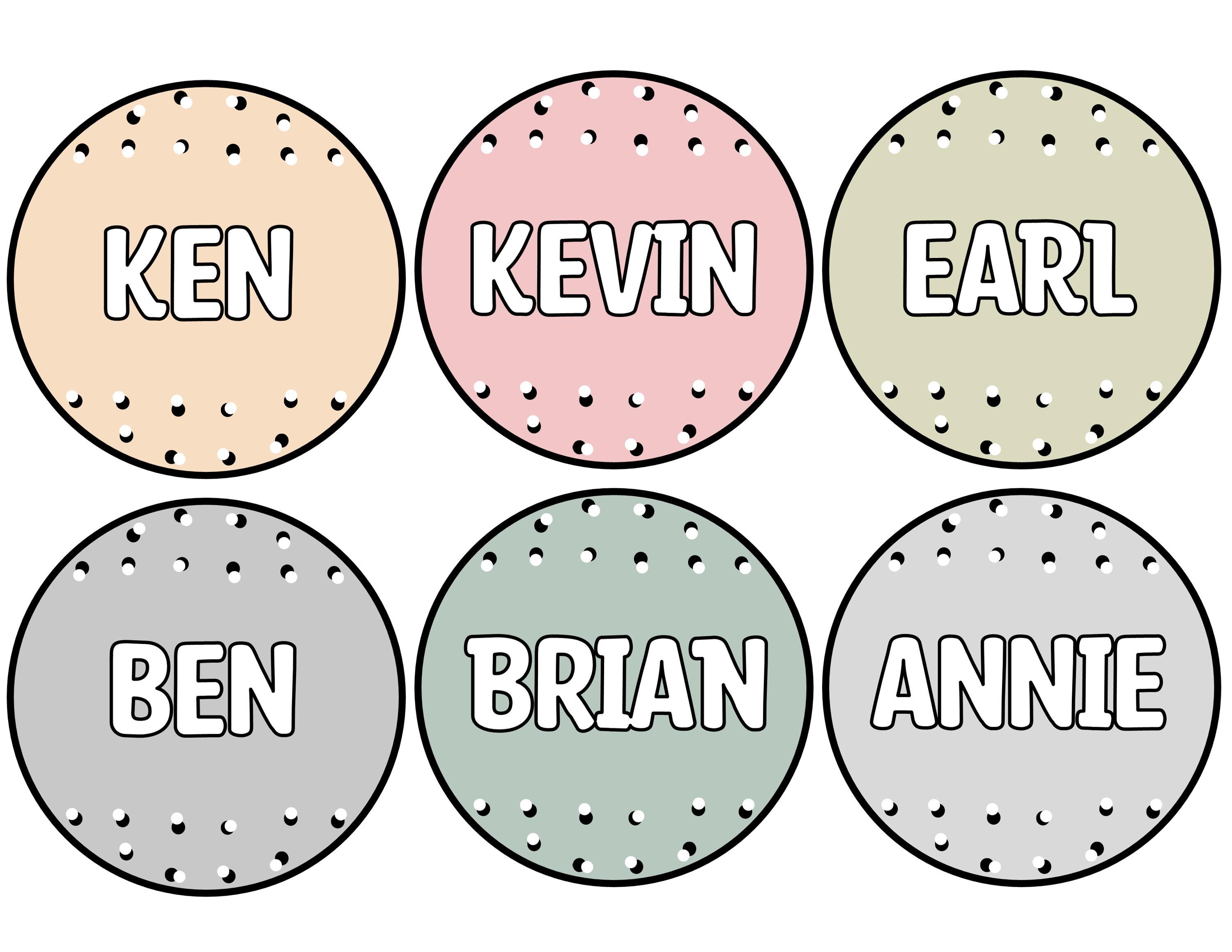 Printable Boho Neutral Student Name Labels, Editable Round Student Name ...