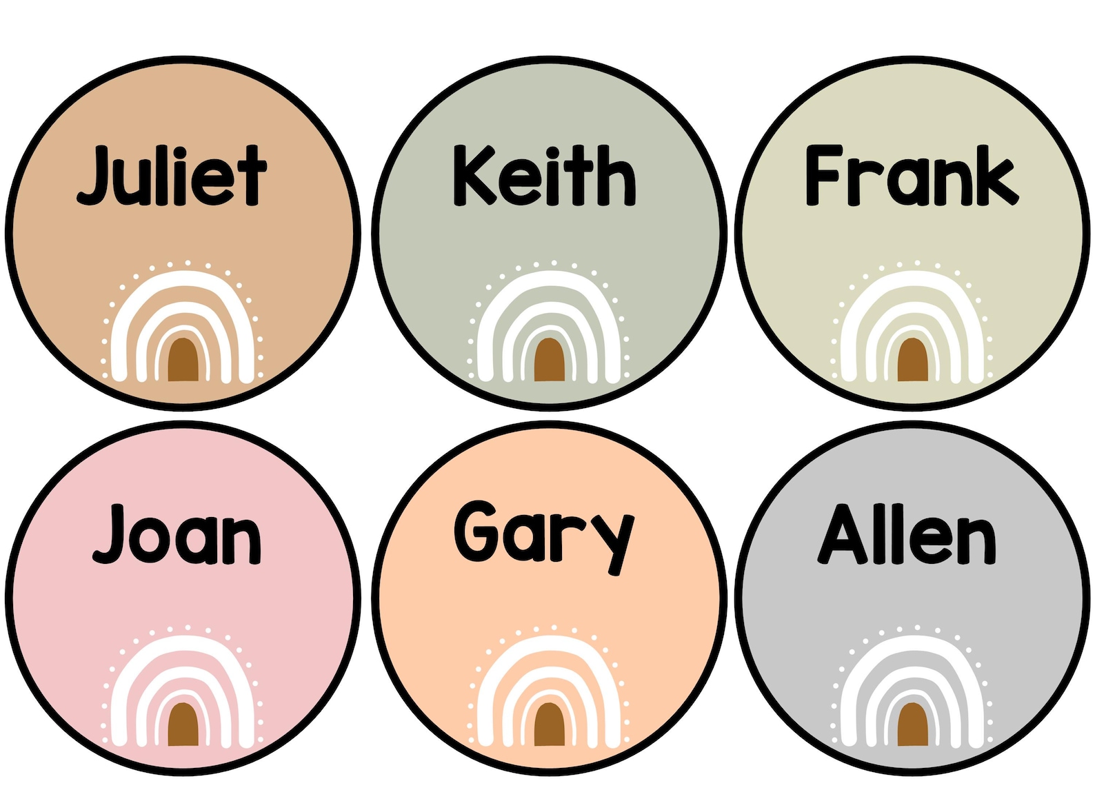 Printable Boho Rainbow Student Name Labels, Circle Rainbow Classroom ...
