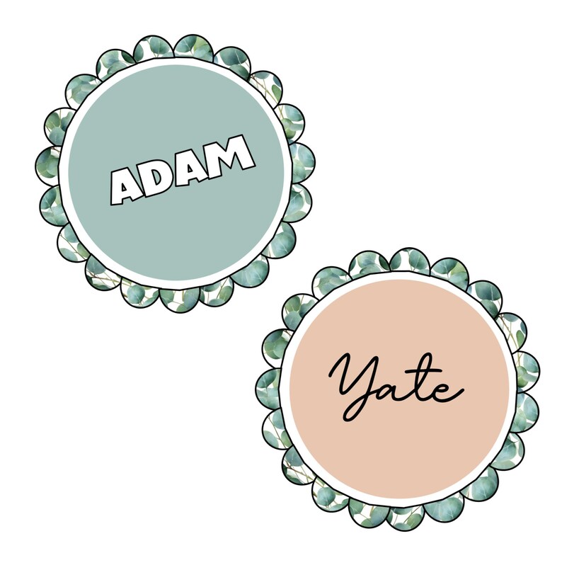 Shades of Green Student Name Labels, Boho Neutral Botanical Name Plates ...