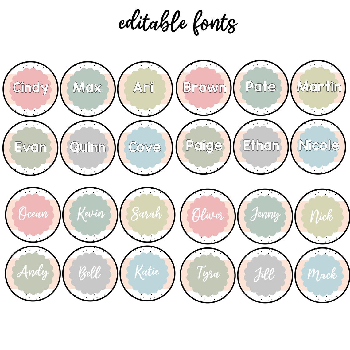 Printable Boho Dotty Student Name Labels, Calm Colors Classroom Labels ...