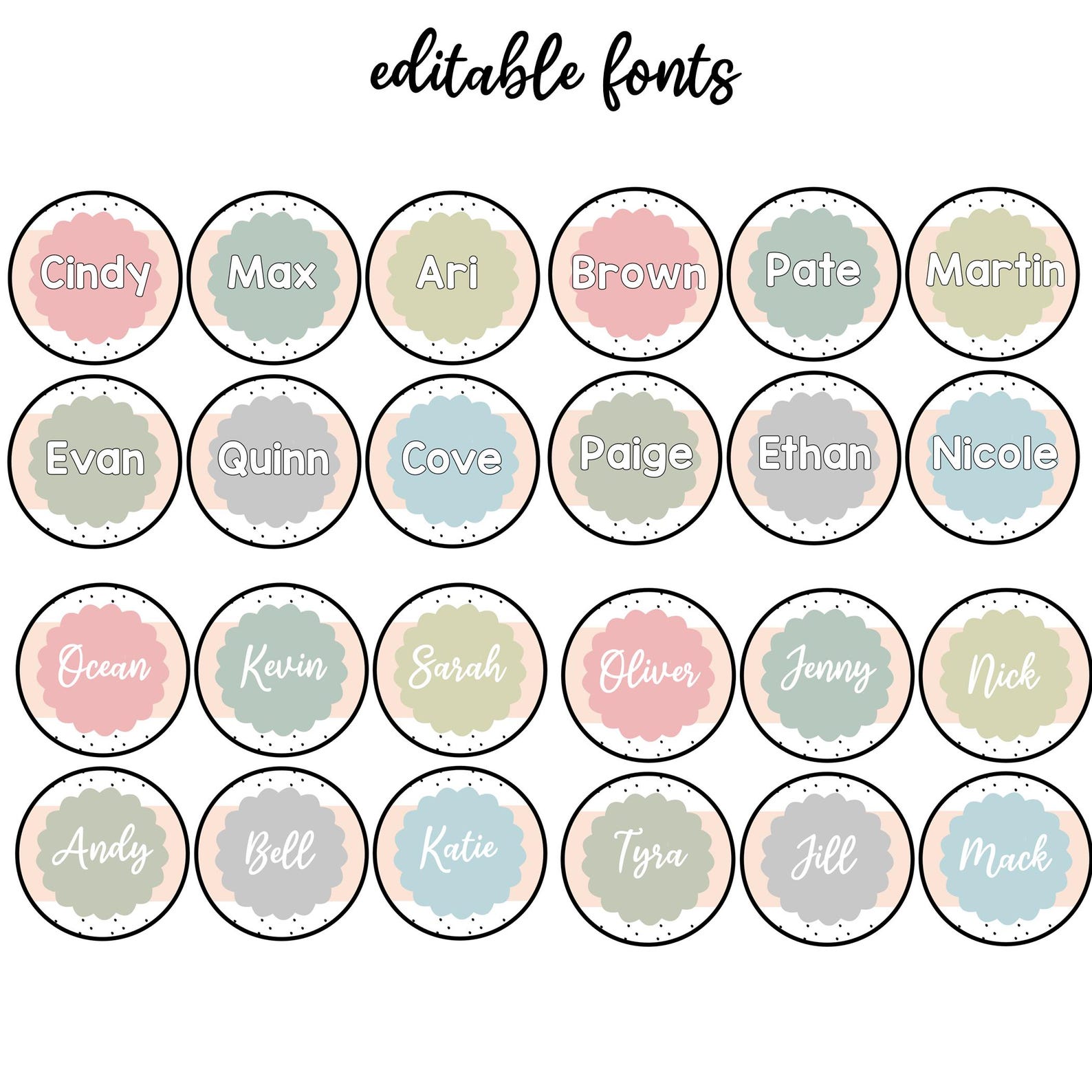 Printable Boho Dotty Student Name Labels, Calm Colors Classroom Labels ...