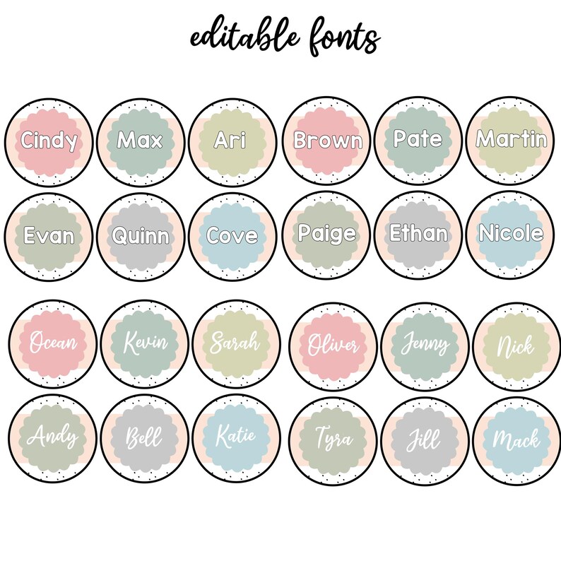Printable Boho Dotty Student Name Labels, Calm Colors Classroom Labels ...